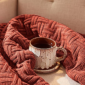 Aormenzy 50x60 Throw Blanket, Soft Cozy Acrylic Throw Blanket, Cable Knit Throw Blanket for Couch Sofa Bed, Rust