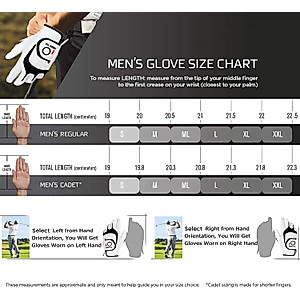 FINGER TEN Golf Gloves Men Right Left Handed Golfer 3/6 Pack Mens Golf Glove Left Right Hand Soft Cabretta Leather All Weather Grip Size S M ML L XL (White-6 Pack, X-Large, Left)