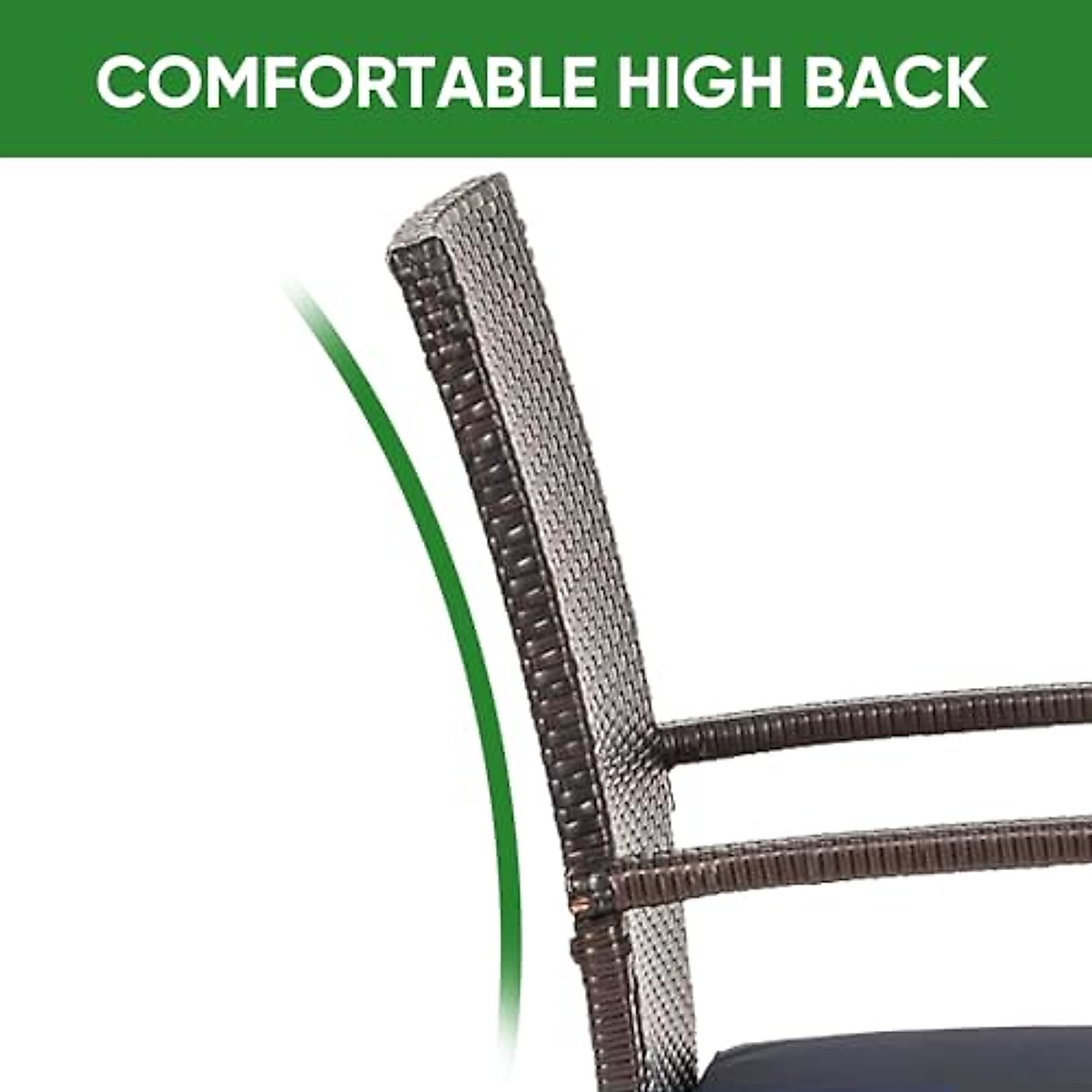 SAILARY Outdoor Wicker Patio Dining Chairs with Padded Cushions Set of 2: Porch Rattan Chairs Club Chairs with High Back and Deep Seating 350lbs, Brown