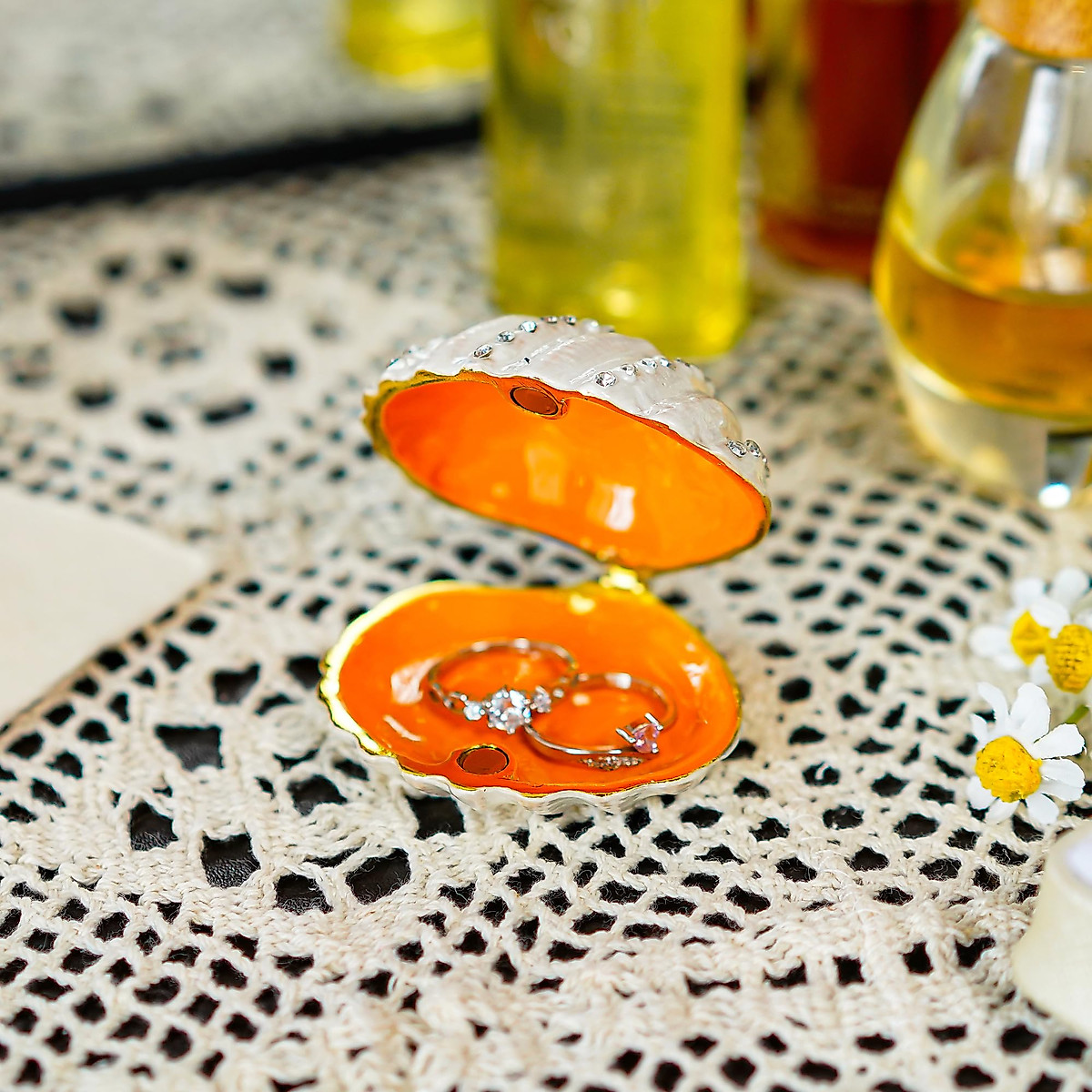 YU FENG Jeweled Seashell Figurine Trinket Boxes Hinged Collectible Painted Enameled Small Ocean Animal Jewelry Box(Ocean Blue)