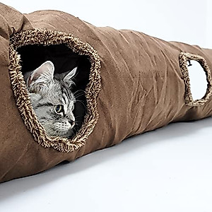 HeyKitten Collapsible 12" x 50" Crinkle Cat Play Tunnel, Hide-and-Seek Pet Toys for Indoor Kittens, Puppies & Bunnies, Large, Brown