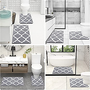OLANLY Bathroom Rugs Set 2 Piece Microfiber Bath Shower Mat and U-Shaped Toilet Rug, Machine Wash Dry, Non Slip Absorbent Shaggy Bath Rug for Tub, Shower and Bath Room (20" x 32"+20" x 24", Grey)