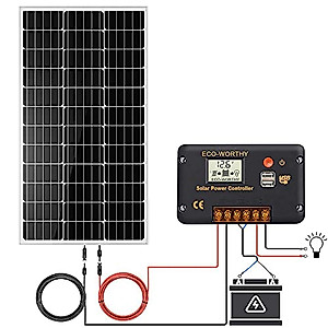 ECO-WORTHY 100 Watt 12 Volt Solar Panel Kit for RV Battery Boat Trailer Cabin Garden Shed Home: 100W Solar Panel+30A PWM Charge Controller+ Tray Cable + Z Mounting Brackets