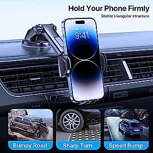 LOTUNY Universal Phone Mount for Car, [Powerful Suction] Hands-Free Cell Phone Holder Car, Phone Holder for Car Dashboard Windshield Air Vent, Compatible with iPhone 14 13 12 11 Pro Max All Phones