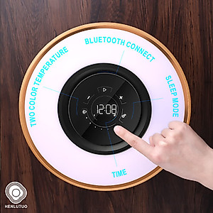 HENLUTUO Maple Log Table lamp with 10W Wireless Charge 2 * 5W Bluetooth Speaker bass LED Light Shade Sleep Mode Smart Touch Slide & Step-Less Dimming Original 3 in 1 Smart Lamp