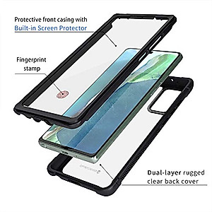 seacosmo Note 20 Case 5G, [Shock Absorption] Full-Body Protective Clear case with Built-in Screen Protector, Dual Layer Bumper Cover Hybrid Phone Case for Samsung Galaxy Note20, Black