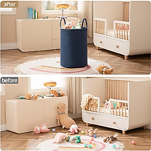 Laundry Basket, 72L Woven Laundry Hamper, Baby Nursery Hamper for Toys, Blanket Basket for Living Room, Clothes Hamper for Bedroom&Baby Room, Blue