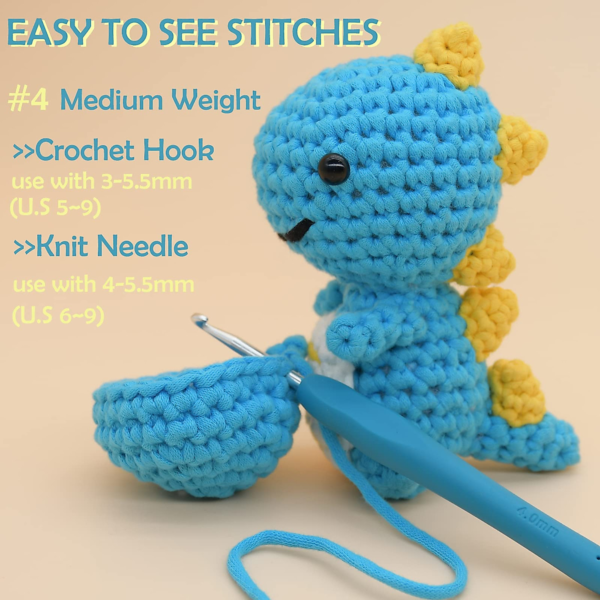 3 Pack Beginners Crochet Yarn Yellow White Blue Cotton Crochet Yarn for Crocheting Knitting Beginners with Easy-to-See Stitches Cotton-Nylon Blend Crochet Yarn for Beginners Crochet Kit(3x50g)