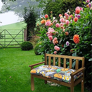 Outdoor Bench Cushion 48"x20", Waterproof Patio Cushions 3 Seaters Swing Cushion Replacement with Ties, for Garden Patio Furniture Lounger Bench (Flower, 48x20 in)
