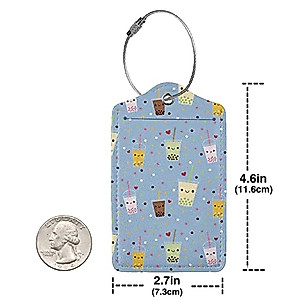 Axrbszi Happy Boba Bubble Tea Print Leather Luggage Tag Name ID Labels with Privacy Cover, for Travel Baggage Bag Suitcase 4 PCS