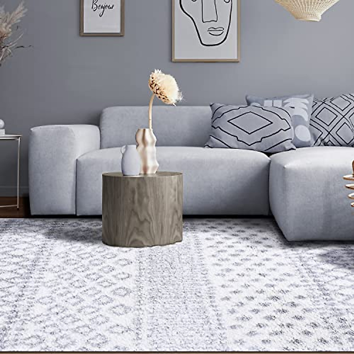 SUPERIOR Indoor Shag Area Rug Perfect for Bedroom, Kitchen, Laundry Room, Entryway, Office, Playroom, Plush Fuzzy Carpet Cover, Contemporary Modern Boho Geometric, 4' x 6', Grey-Cream