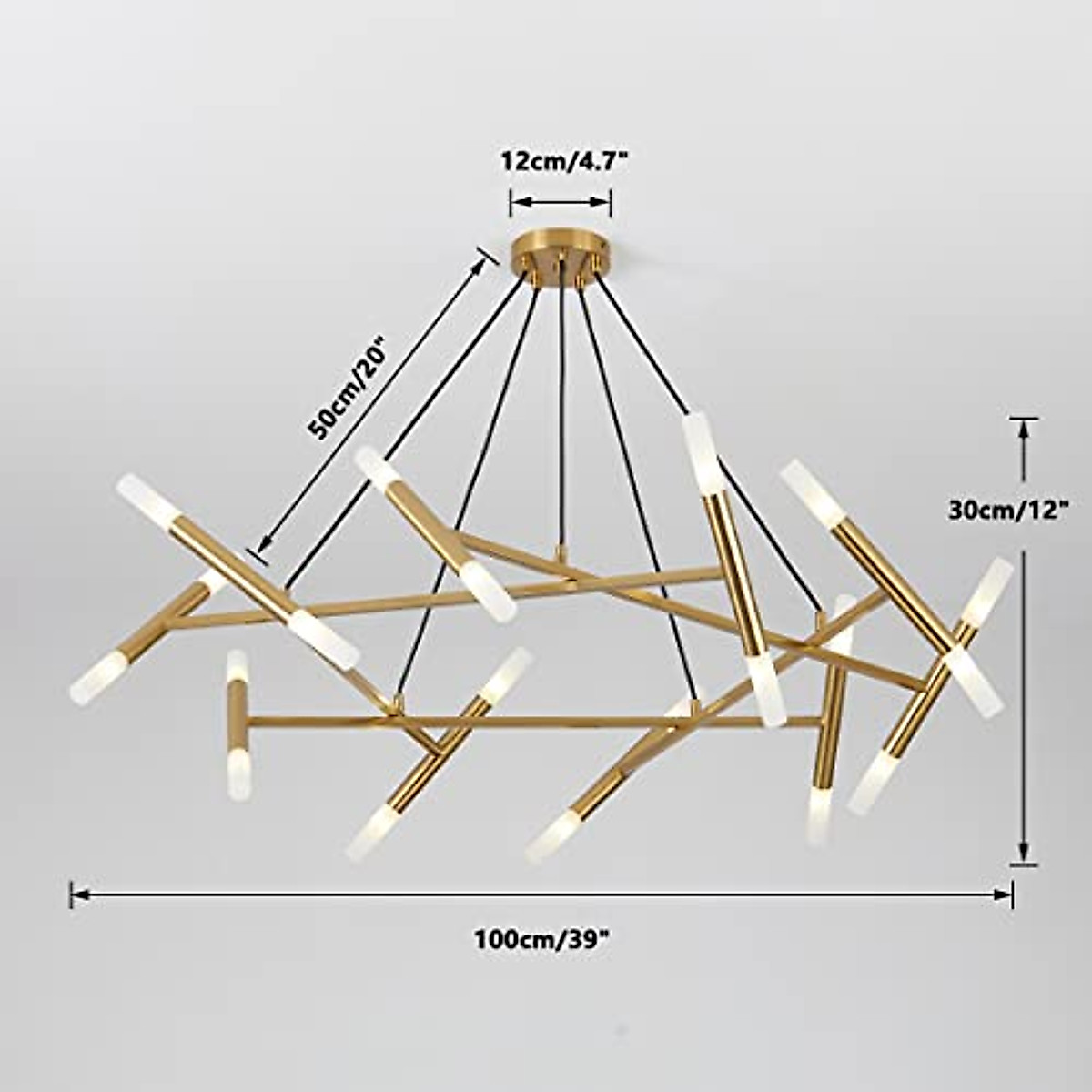 BOKT Mid Century Modern 20-Light Polygonal Chandelier Light Fixture for Kitchen Living Room Foyer Dining Room Ceiling Lamp Includ G4 Warm White Bulbs (Bronze)