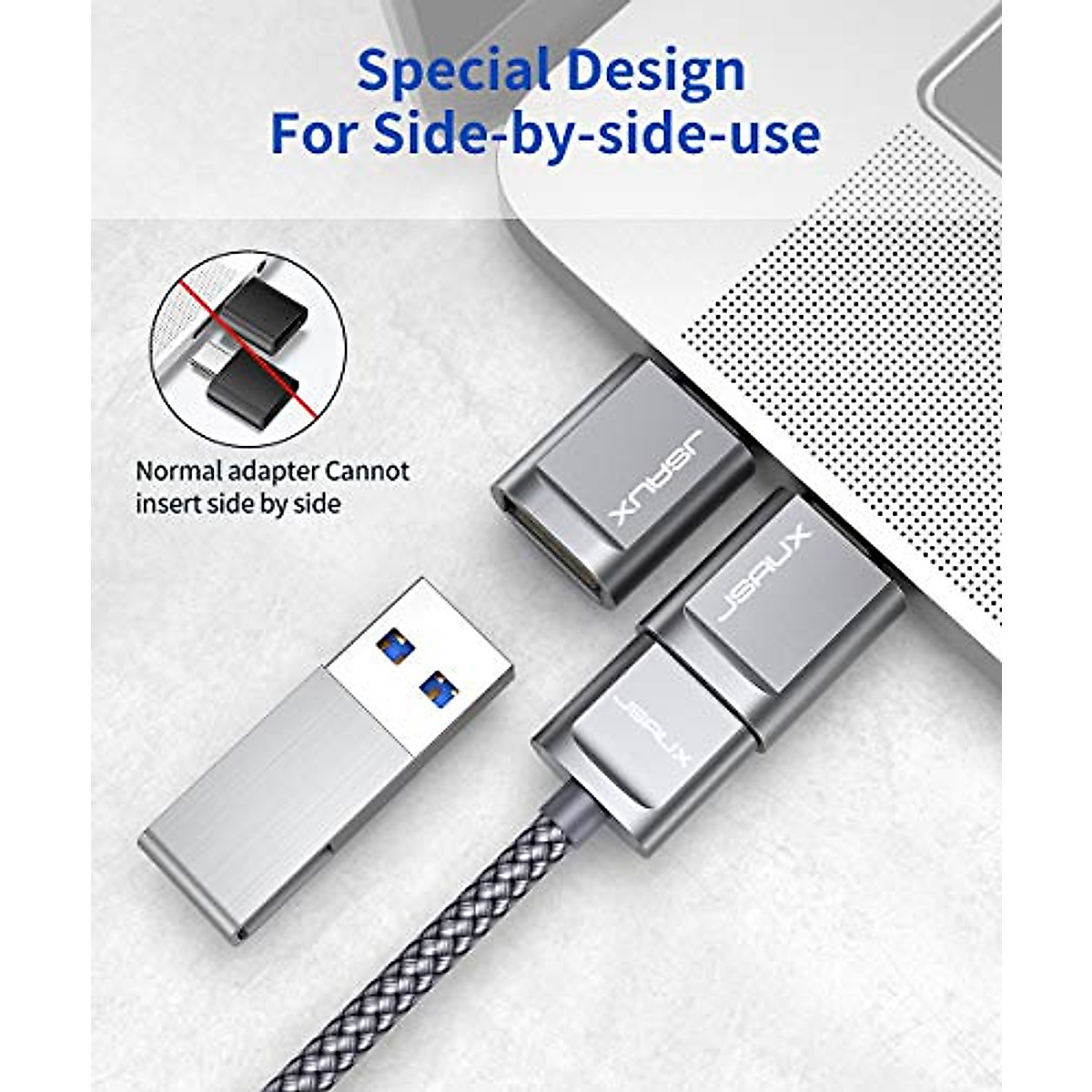 JSAUX USB C to USB Adapter [2-Pack], Type C to USB 3.0 Male to Female OTG Adapter Compatible with MacBook Pro/Air, iMac 2021, Samsung Galaxy S21 S20+ S10 and More Type C Devices Grey