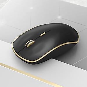 JOYACCESS J Silent Mouse Wireless, Portable Wireless Computer Mouse with 5 Adjustable DPI Levels, USB Mouse for Desktop, Notebook, MacBook, Chromebook, PC (Black Gold)