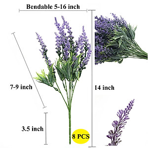 Grand Verde Lavender Artificial Flower Plants Faux Purple Bouquets Real-Touch DIY Home Decor Garden Patio Balcony Wedding Decoration, Bulk 8pcs