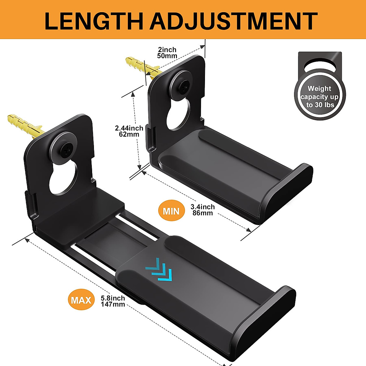 AENTGIU Sound Bar Wall Mount Bracket Universal Speaker Mounting Shelf Adjustable (3.4"-5.8") for Samsung, Vizio, Lg, Sony, JBL, Bose Soundbar Mount with Hardware Kit