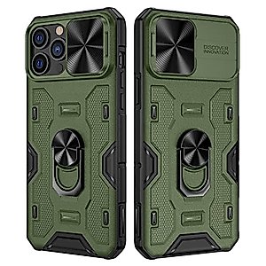 VEGO for iPhone 13 Pro Max Stand Case, iPhone 12 Pro Max Case with Slide Lens Cover, Built-in 360° Rotate Ring Stand Magnetic Car Mount Cover Case for iPhone 13 Pro Max / 12 Pro Max 6.7 inch - Green