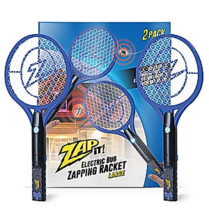 Zap It Bug Zapper Rechargeable Bug Zapper Racket, Electric Fly Swatter, Mosquito Zapper, 4,000 Volt, USB Charging Cable, 2 Pack (Large, Blue)