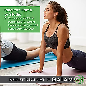 Gaiam Extra-Thick Yoga Fitness Mat and Exercise Mat with Non-Slip Texture and Easy Carry Strap - Ideal for Floor Workouts and Everyday Yoga - Supportive and Portable, Black, 10mm