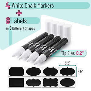 Mr. Pen- White Chalk Markers, 4 Pack, Dual Tip, 8 labels, White Liquid Chalk Marker, Chalk Markers, White Dry Erase Markers, Chalk Markers for Blackboard, Chalkboard pen, White Chalkboard Marker