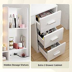 JUMMICO 39.3'' Vanity Desk with LED Lighted Mirror &Power Outlet, Makeup Vanity Table with 4 Large Drawers and 3 Storage Shelves, 3 Model Adjustable Lights for Bedroom & Dressing Room (White)