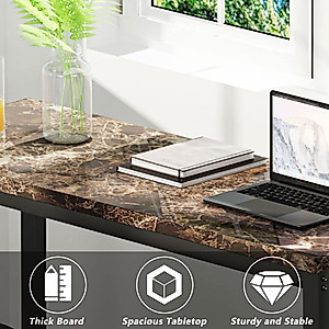 AWQM 3 Piece Dining Table Set Bar Table and Chairs Set for 2 Faux Marble Kitchen Counter Height Dining Table Set with 2 Padded Stools 3-Piece Modern Pub Table Set, Marble Brown, 47.2"