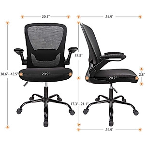 Ergousit Ergonomic Home Office Chair, Mesh Office Chair Flip Up Arms with Lumbar Support, Adjustable Comfortable Computer Desk Chair Ergonomic, 250Lbs Capacity (Black)