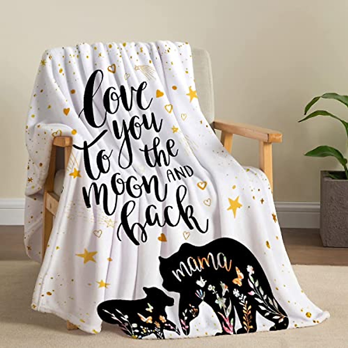 Todeyya Mama Bear Love You Moon and Back Blanket - ​Super Soft Flannel Fleece Blanket, Lightweight Microfiber Cozy Plush Blanket for Couch Sofa Gifts L 80x60 in for Adults