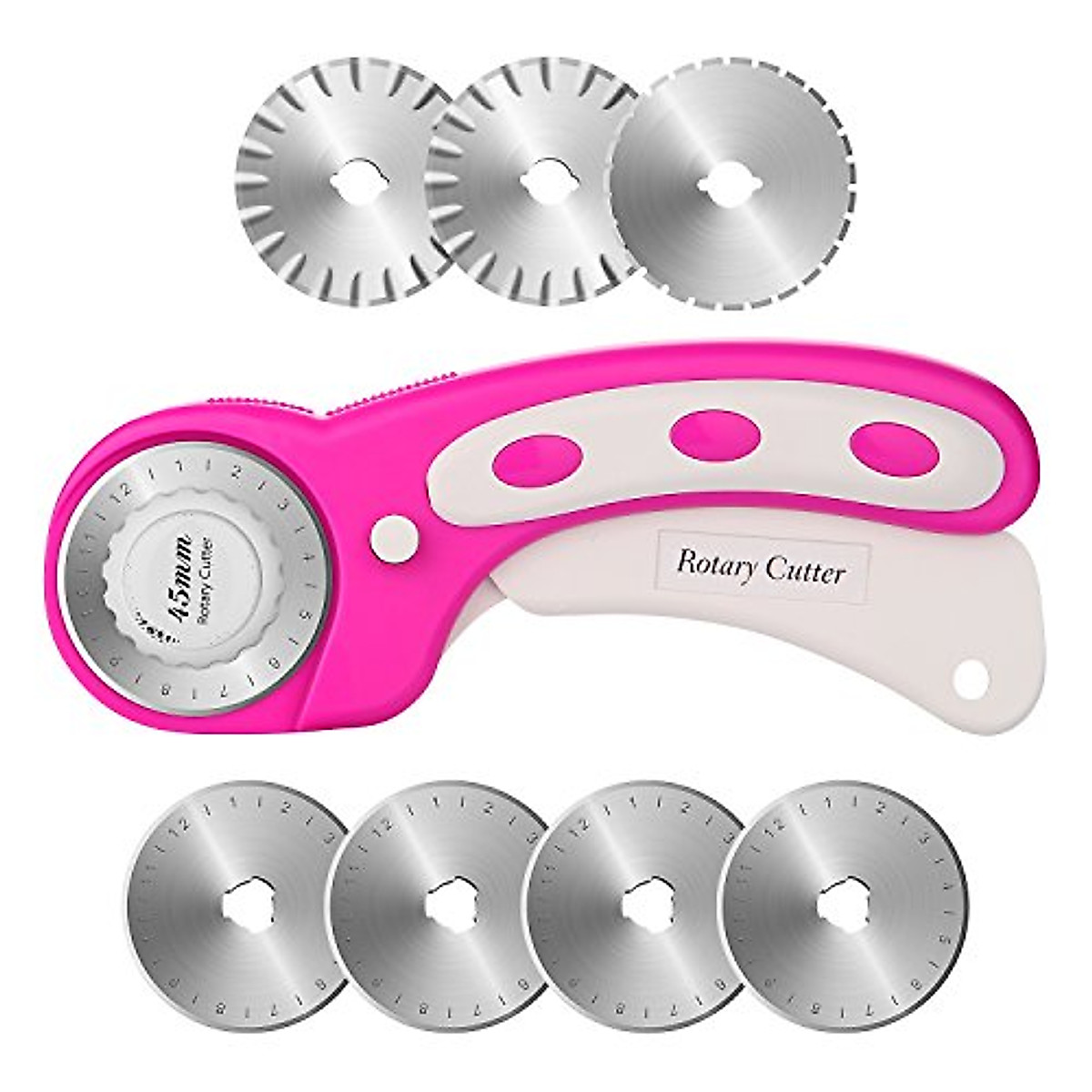 45mm Rotary Cutter Set, AGPtEK Pink Rotary Cutter with 7 Replacement Rotary Blades, Rotary Blades & Safety Lock for Precise Cutting, Ideal for Sewing Fabric Leather Quilting & More
