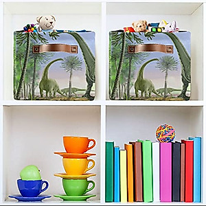 ALAZA Forest Tree Dinosaur Animal Foldable Storage Box Storage Basket Organizer Bins with Handles for Shelf Closet Living Room Bedroom Home Office 1 Pack