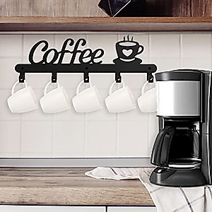 TOPZEA Coffee Mug Holder Wall Mounted, Metal Coffee Mugs Hanger Display Rack with 5 Hooks, Hanging Cup Storage Organizer Decorative Coffee Sign Decor for Kitchen, Coffee Bar Station Accessories