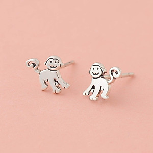 Boma Jewelry Sterling Silver Little Monkey Jungle Animal Stud Earrings
