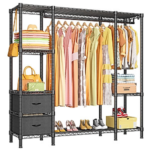 Ulif E6 Clothes Rack with Drawers, 5 Tiers Metal Garment Rack with Shelves for Hanging Clothing, Closet Storage Organizer for Bedroom and Cloakroom, 58.6" W x 14.5" D x 71.6" H, Max Load 670lbs
