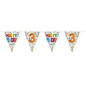 Folat 27103 2nd Birthday Happy Bday Dots Bunting Garland-10 m, Multi colors