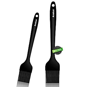 Anaeat 2 Pack Silicone Basting Pastry Brushes - Heat Resistant Brush with Soft Bristles, Hygienic One Piece Design, Marinade Brush Great in Baking for Spreading Oil Butter Sauce BBQ Grill (Black)