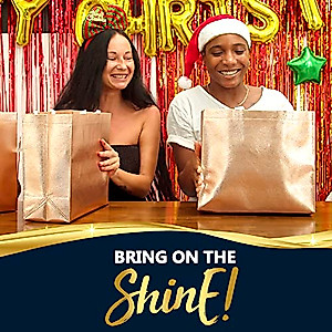 Nush Nush Rose Gold Gift Bags Large Size – Set of 15 Reusable Rose Gold Gift Bags With White Handles - Perfect As Christmas Gift Bags, Goodie Bags, Birthday Gift Bags, Party Favor Bags –13Wx5Dx11H