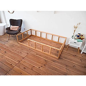 BUSYWOOD Platform Bed for Nursery - Bedroom Furniture for Toddlers - Montessori Floor Bed in Playroom for Boy and Girl (Model 10, Floor Bed without Slats)
