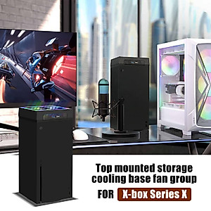 Raryars Cooling Fan for Xbox Series X with RGB and Upgraded 5 Inches Big Fan Low Noise Top Fan Adjustable Speed Cooler Fan System Extra 2 USB Port & Touch Switch