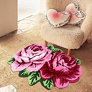 ABREEZE Rose Rug Rose Carpet Pink Plush Bath Mat Door Mat Nonslip Bathroom Rug Flower Rug Kitchen Area Rugs Modern Living Room Rug, Pink