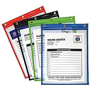 C-Line Heavy Duty Super Heavyweight Plus Stitched Shop Ticket Holder, Assorted Colors, 9 x 12 Inches, Box of 20 Shop Ticket Holders (50920)