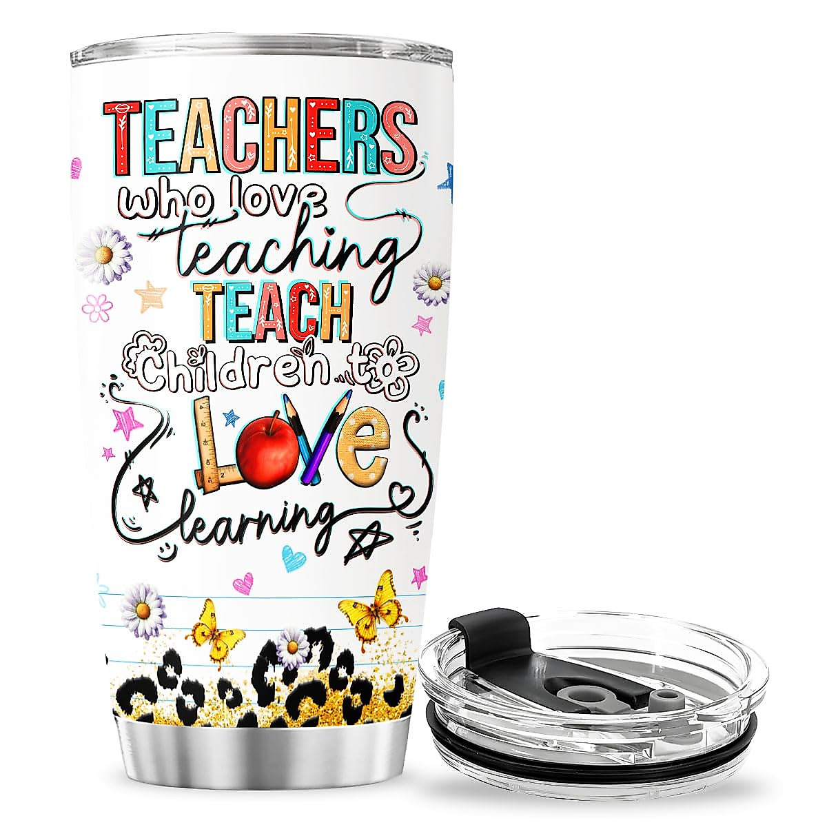 JENOIS Teachers Teaching Teach, Tumbler 20 Oz With Lid And Straw, Teacher Gifts, Appreciation Gift Tumblers Coffee Cups Pack For Steel Women Music Stainless