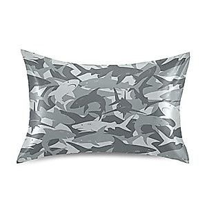 Sharks Camo Pillow Covers Silk Pillowcase for Hair and Skin Soft Breathable Smooth Cooling Satin Pillowcase Standard Size Pillow Case for Bedroom Bed Sleeping (20x26 Inch)