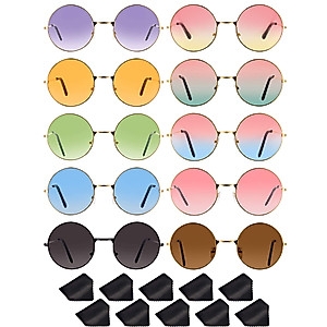 Blulu Round Hippie Sunglasses 10 Pairs 60's Style Colored Circle Glasses for Women Men (Cute Colors)