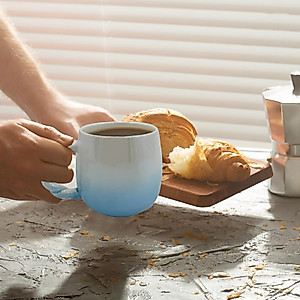 Plaxico & Bertunga Large Coffee Mug with Handle 16 Oz Coffee Cups Ceramic Heavy Latte Mugs Novelty Gradient Blue Porcelain Tea Cup for Kitchen Office and Home