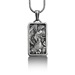 BySilverStone Jewelry - Winged Azrael Personalized Necklace, Angel Of Death With Scythe Customizable Necklace, Best Friend Necklace, Gothic Necklace, Horror Art