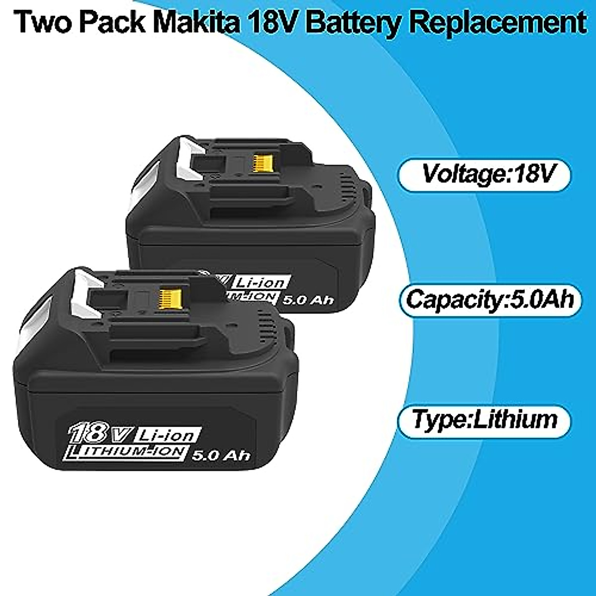 rebicacate 2Packs 18V 5000mah Replacement Battery for Makita 18V Battery 5.0ah BL1830 BL1850 BL1860,Compatible with 18V Makita Battery Tools and Chargers