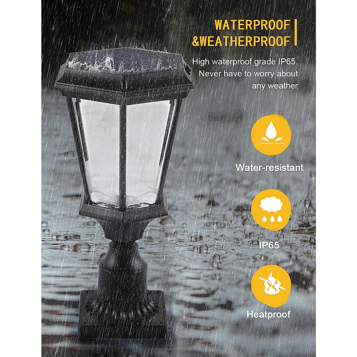 VOCLDFA Solar Post Light, Dusk to Dawn Sensor Pillar Light Fixture 15.8"H, Waterproof LED Exterior Lamp Post Lantern, Aluminum Outdoor Post Light, Pole Lanterns Outdoor with 3-Inch Pier Mount Adapter