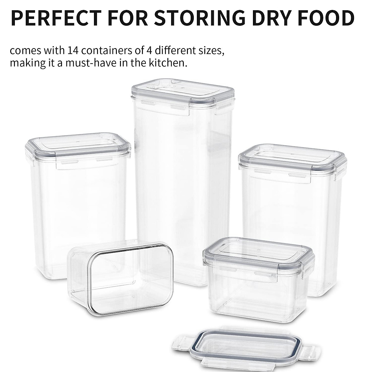 Airtight Food Storage Containers with Lids, 14 PCS Plastic Cereal Kitchen Stackable Food Storage Buckets Food Canisters for Kitchen Pantry Organization Snacks and Sugar Include 24 Labels, Black
