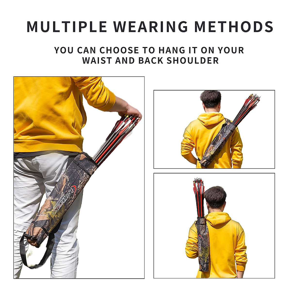 Arrow Quiver, Archery Lightweight Back Arrow Quiver Dual Use Foldable Compact Hip Arrows Bag for Recurve Bow Compound Target Practice Nylon Arrow Bag（Camo）