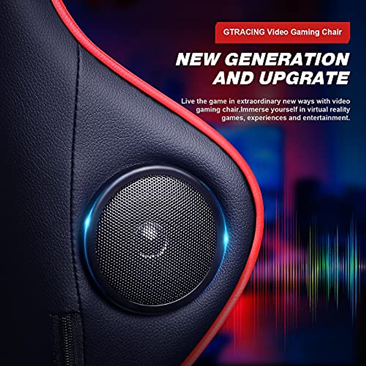 GTRACING Gaming Chair with Footrest Speakers Video Game Chair Bluetooth Music Heavy Duty Ergonomic Computer Office Desk Chair Red